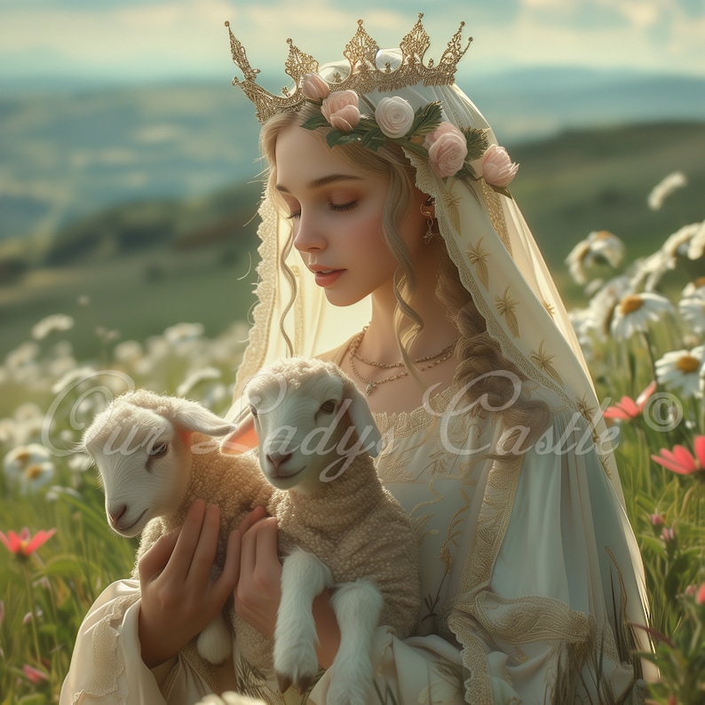 Our Lady Devine Shepherdess Painting Beautiful Image of the Blessed ...