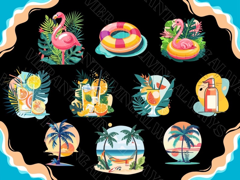 Beach Summer Clipart Designs, PNG Bundle - Palm Trees, Sunsets ...