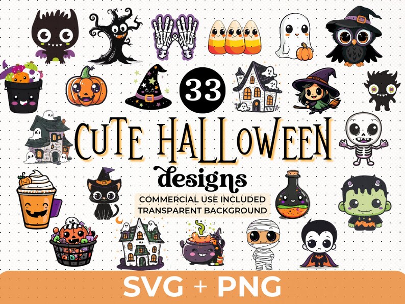 Cute Halloween SVG Bundle | Kawaii Halloween PNG Clipart | Ghost ...