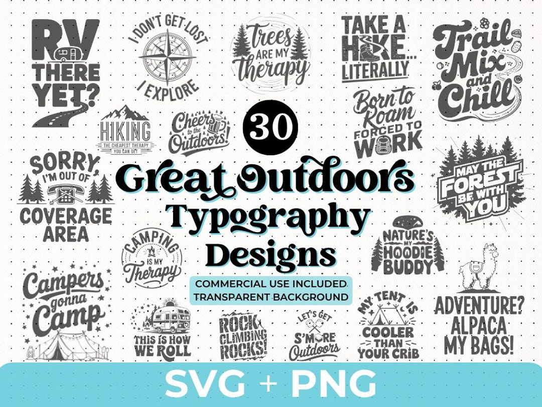 Outdoor Adventure SVG Bundle Camping Hiking Typography Designs ...