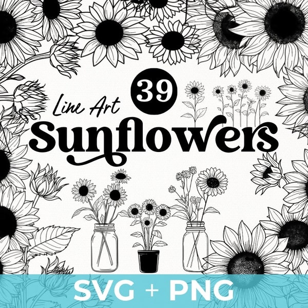 Line Drawing Sunflower - Etsy
