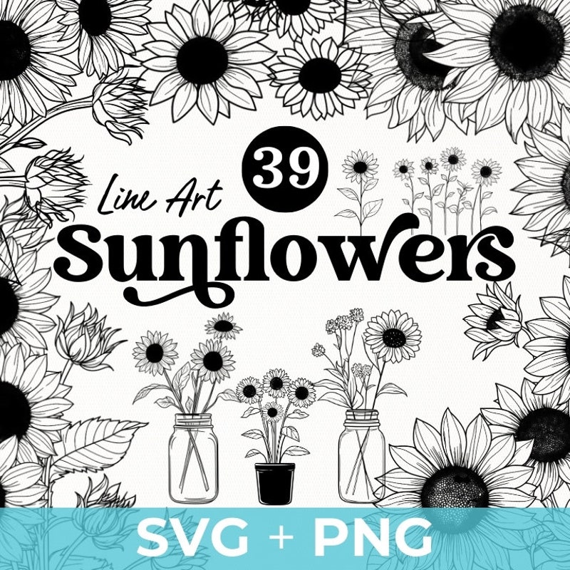 Line Drawing Sunflower - Etsy