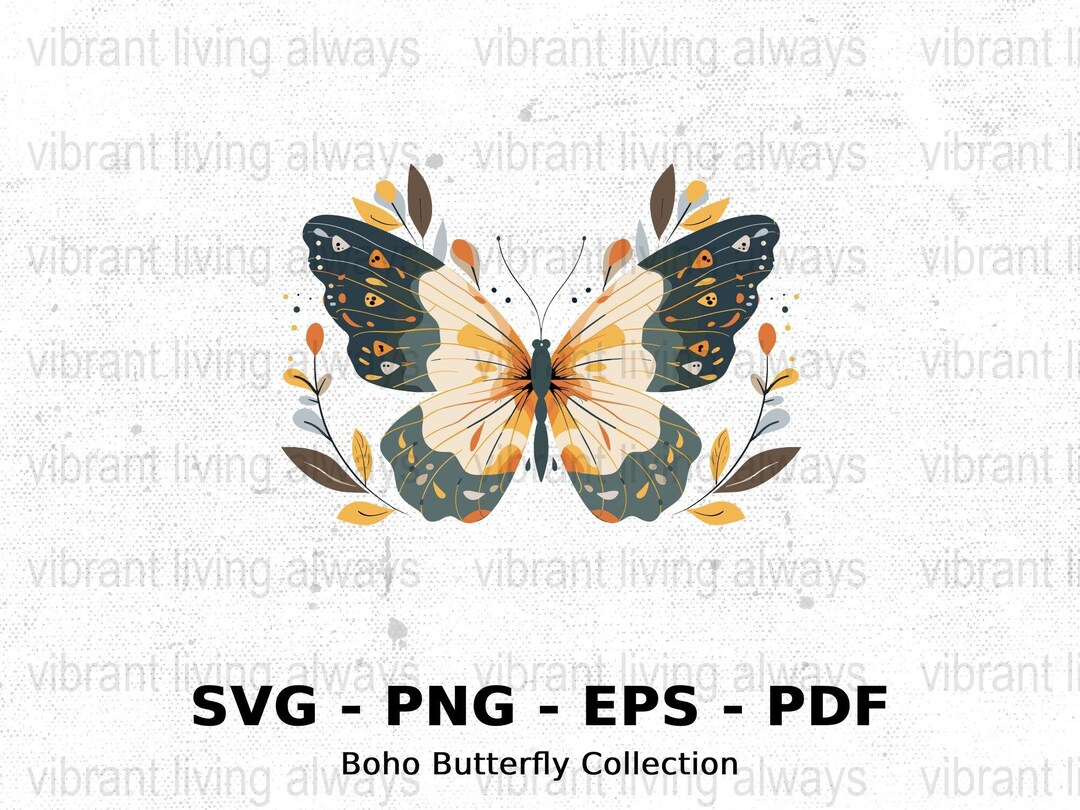 Boho Butterfly Clipart: Trendy Floral and Watercolor Butterfly SVG, PNG ...