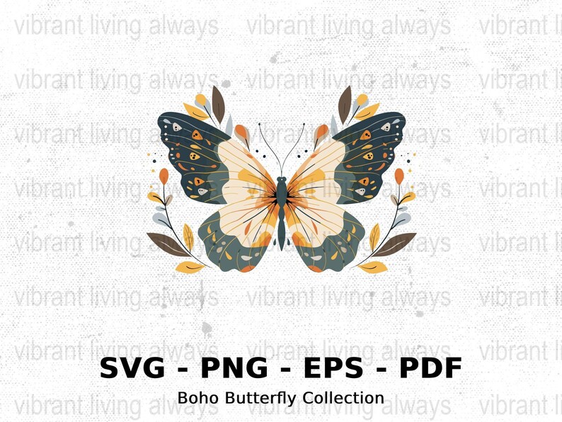 Boho Butterfly Clipart: Trendy Floral and Watercolor Butterfly SVG, PNG ...