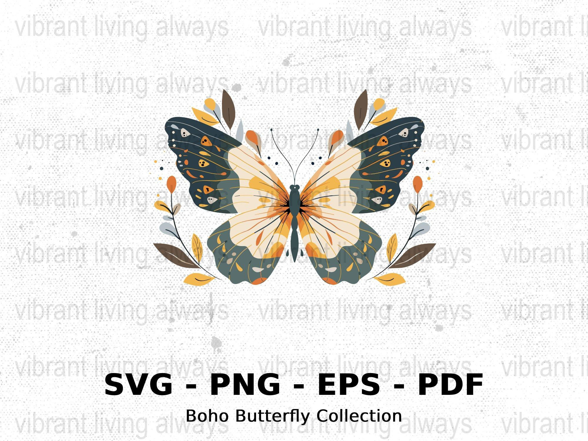 Boho Butterfly Clipart: Trendy Floral and Watercolor Butterfly SVG, PNG ...