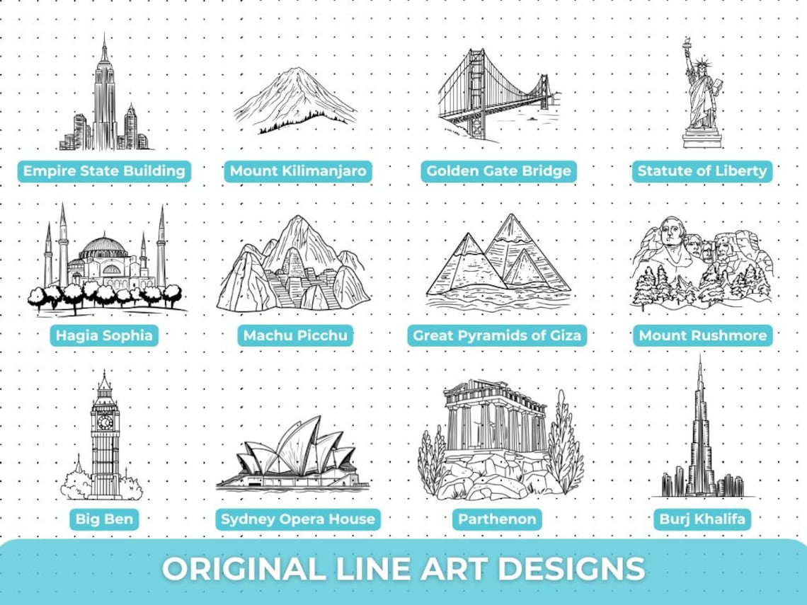 World Landmarks SVG PNG Bundle | Travel Cricut Cut Files - Etsy