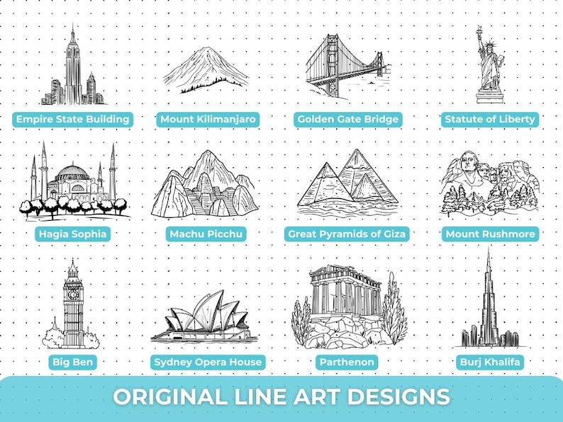 World Landmarks SVG PNG Bundle | Travel Clipart Collection | Eiffel ...