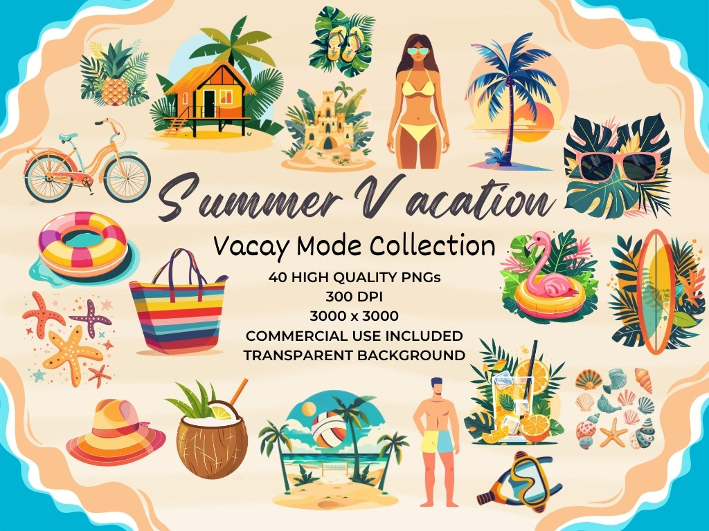 Beach Summer Clipart Designs, PNG Bundle Palm Trees, Sunsets, Flamingo ...