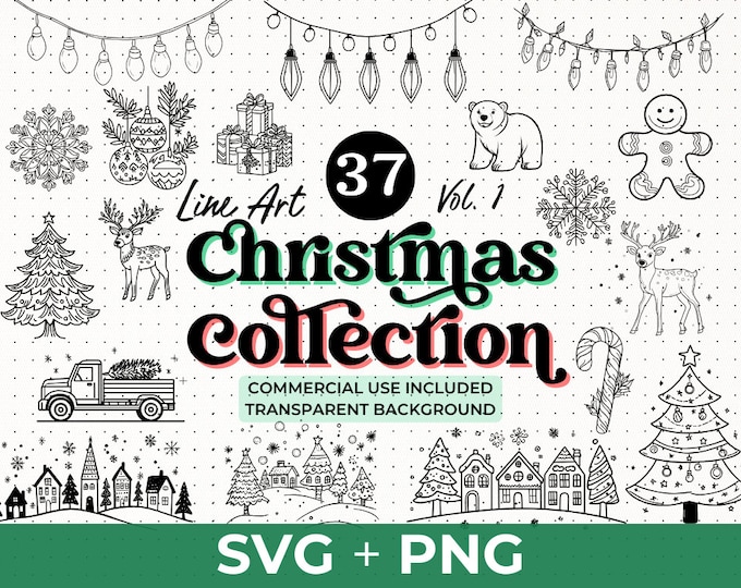 Christmas Line Art Clipart Bundle, Personal Use Only, Christmas Clipart ...