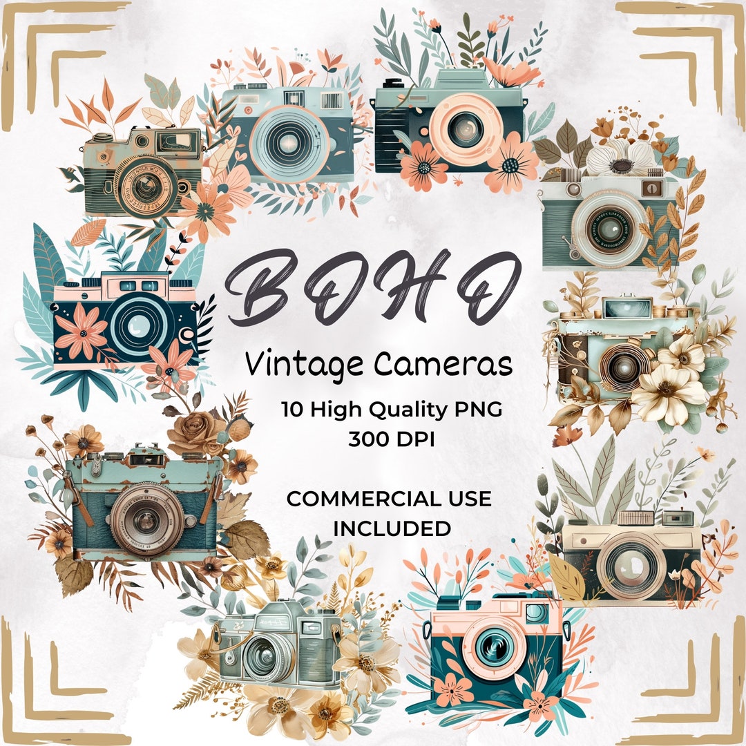 Boho Camera PNG Bundle, Floral and Summer Clipart, Perfect for ...