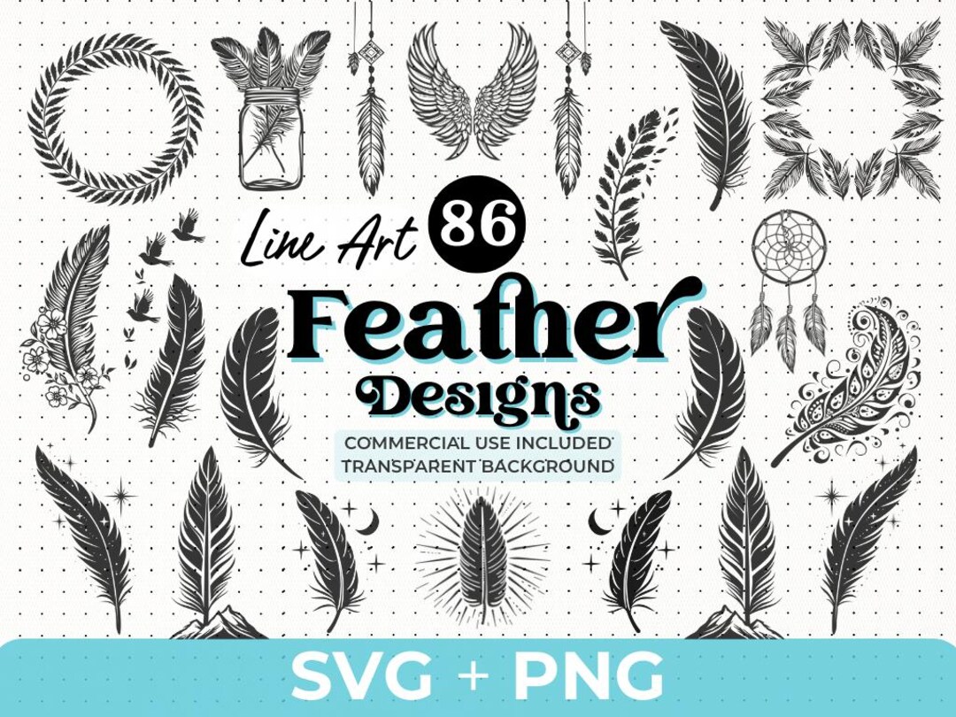 86 Feather SVG PNG Bundle for Cricut and Silhouette, Boho Tribal ...