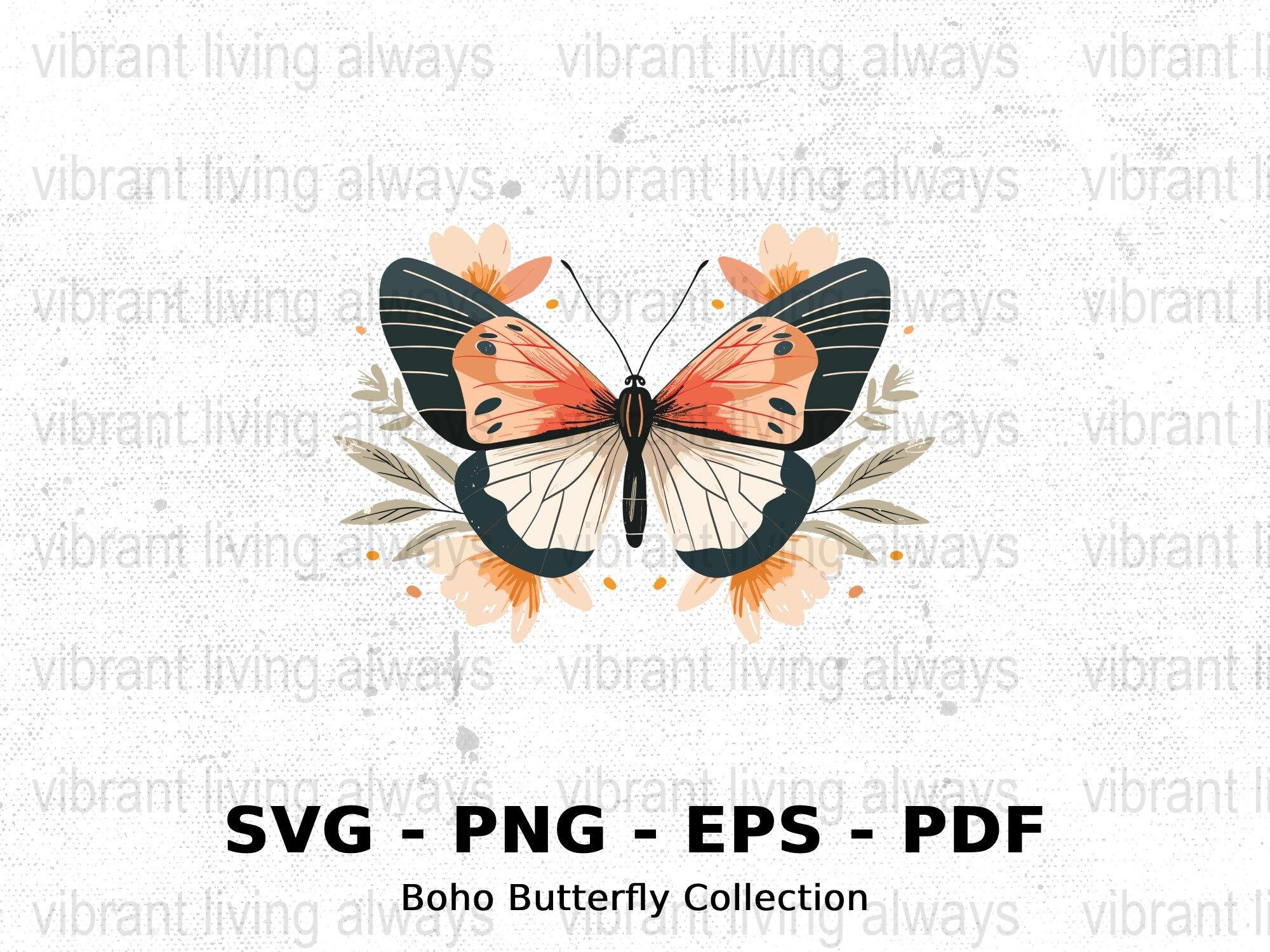 Boho Butterfly Clipart: Trendy Floral and Watercolor Butterfly SVG, PNG ...