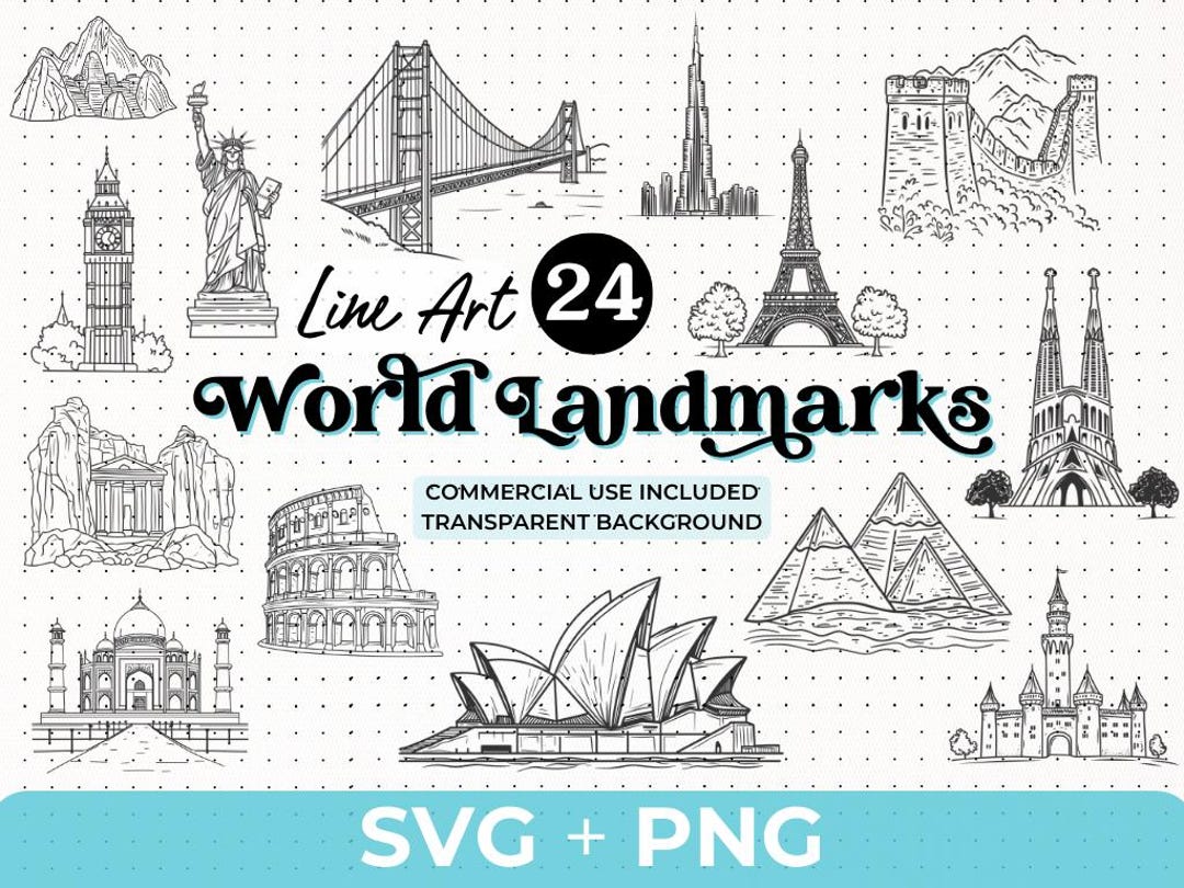 World Landmarks SVG PNG Bundle | Travel Clipart Collection | Eiffel ...