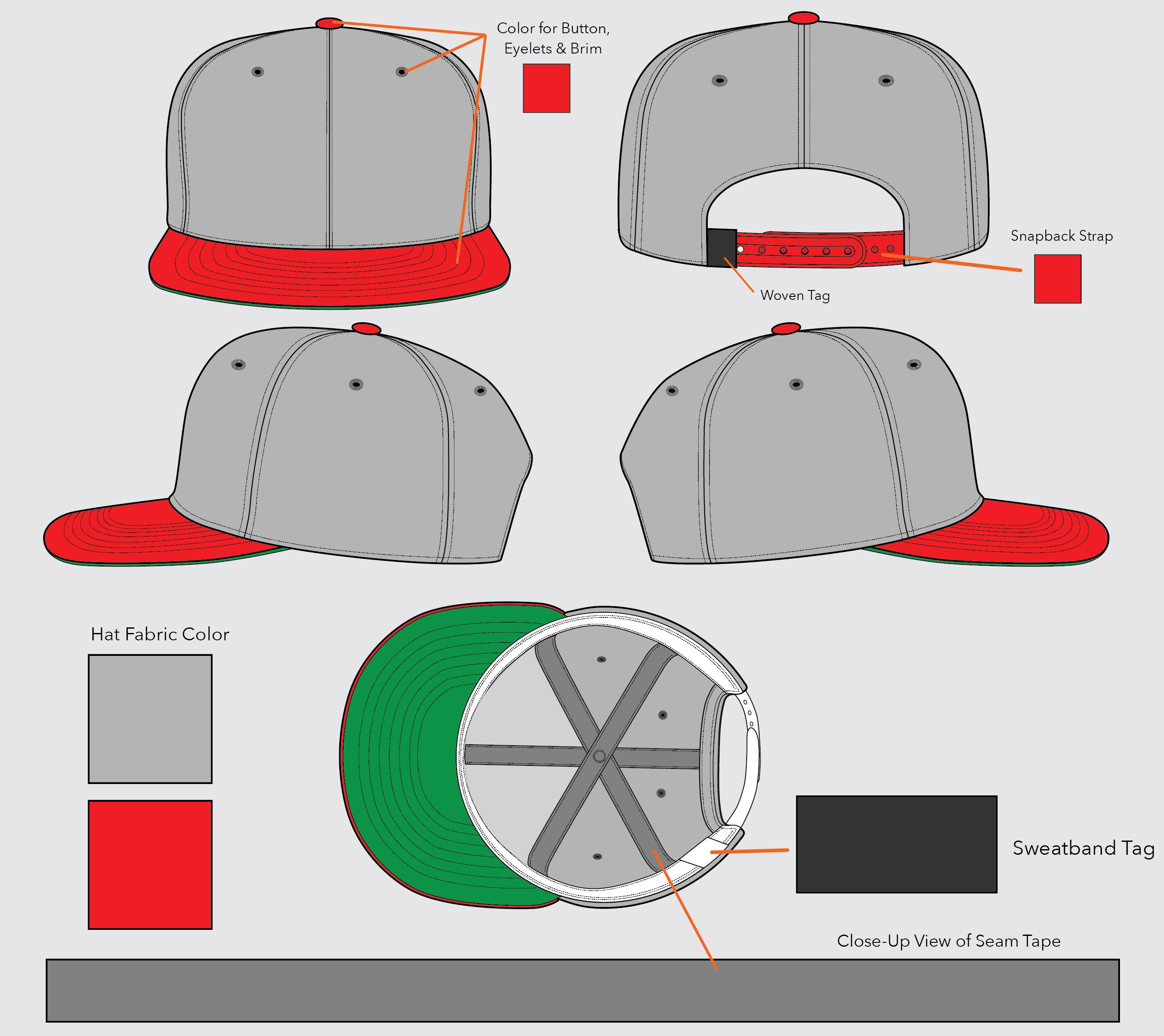 Urban Streetwear 6-panel Snapback Hat Mockup Vector Template (digital ...