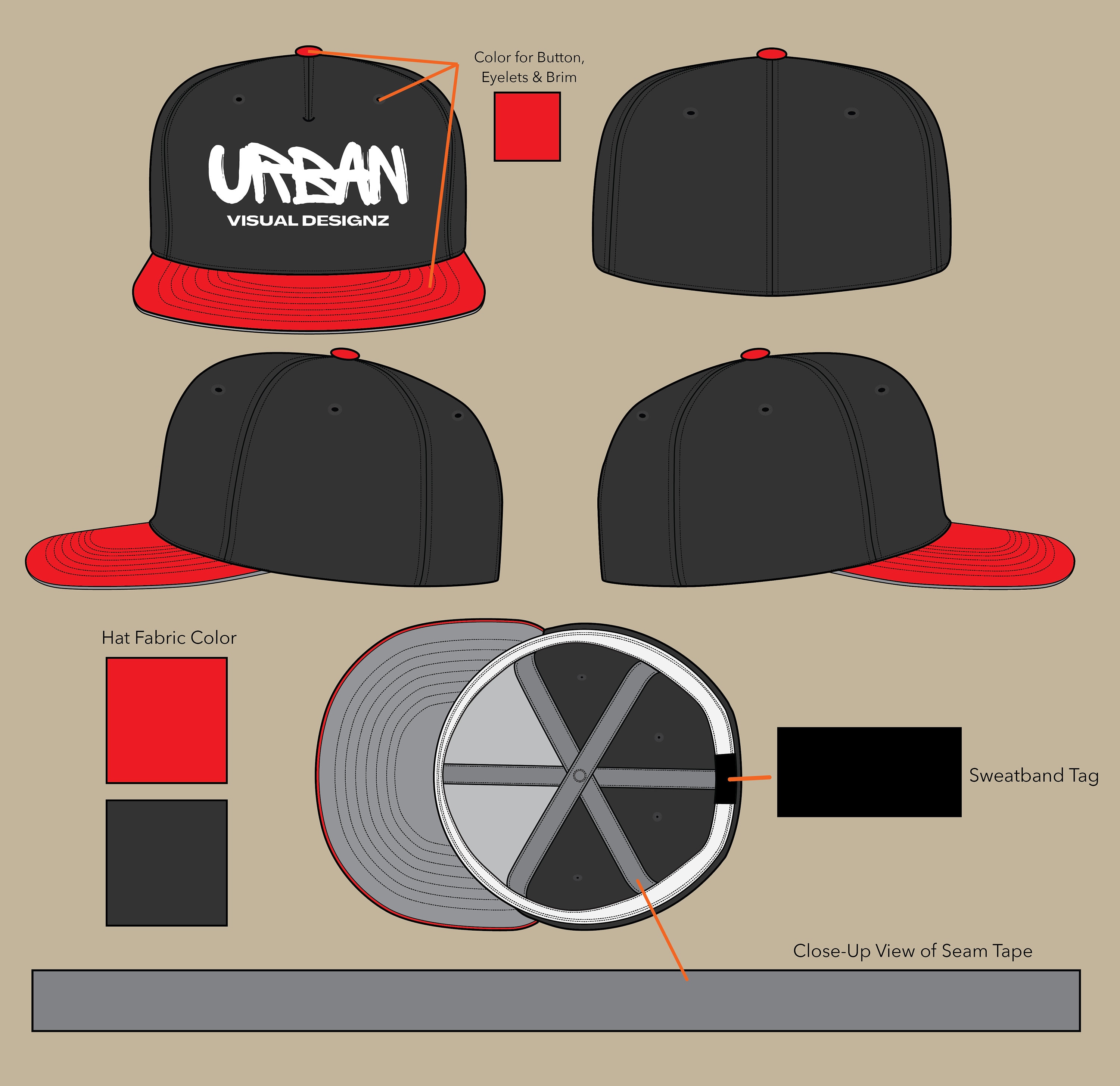 Urban Streetwear 5-panel Fitted Hat Mockup Vector Template (digital ...