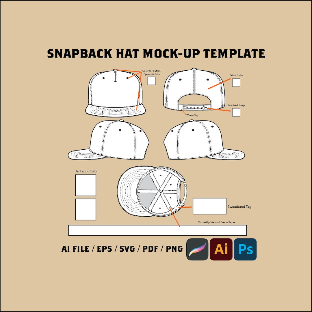 5-panel Snapback Hat W/ Details, Urban Streetwear Hat Mockup Vector Template,blank Hat ...