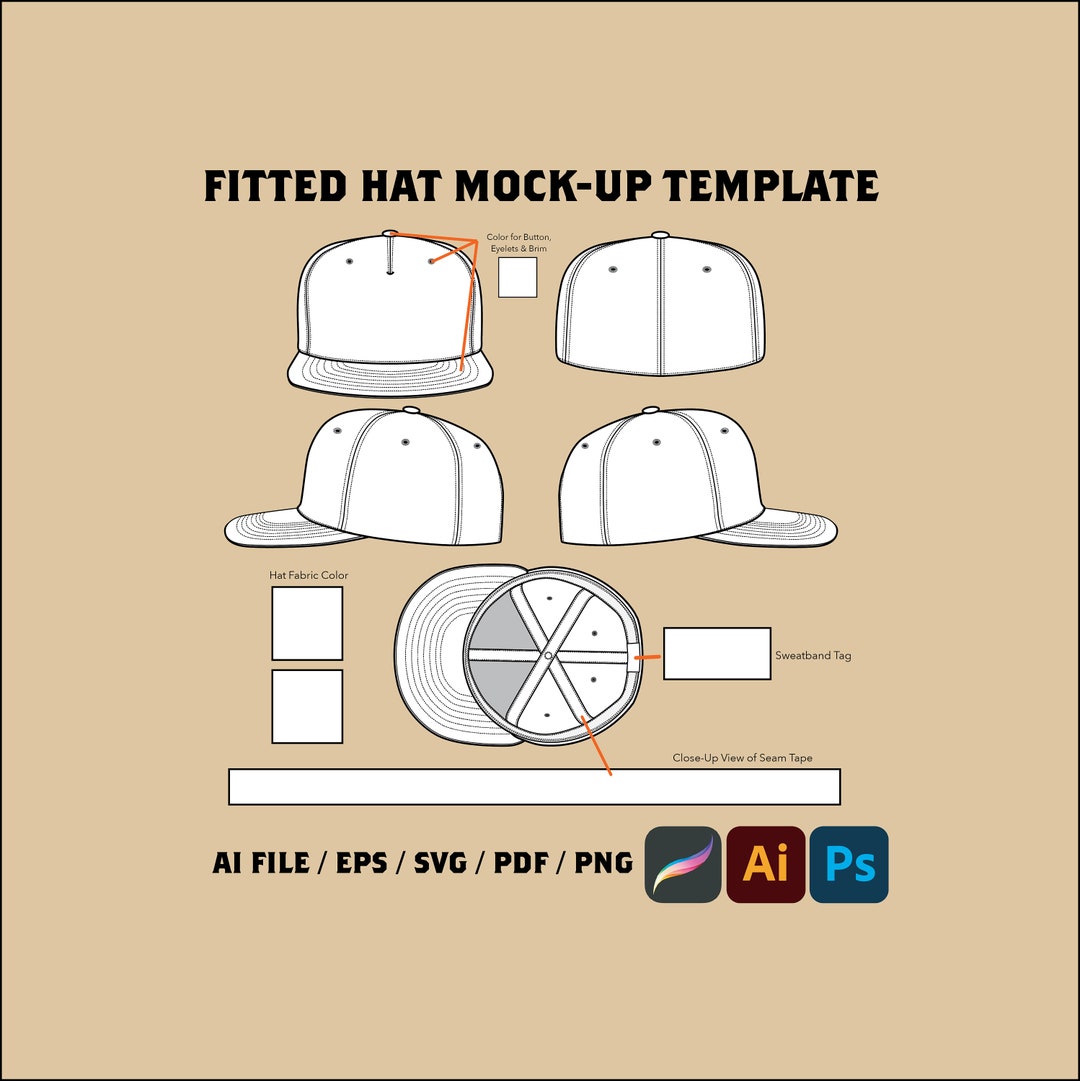 Urban Streetwear 5-panel Fitted Hat Mockup Vector Template (digital ...