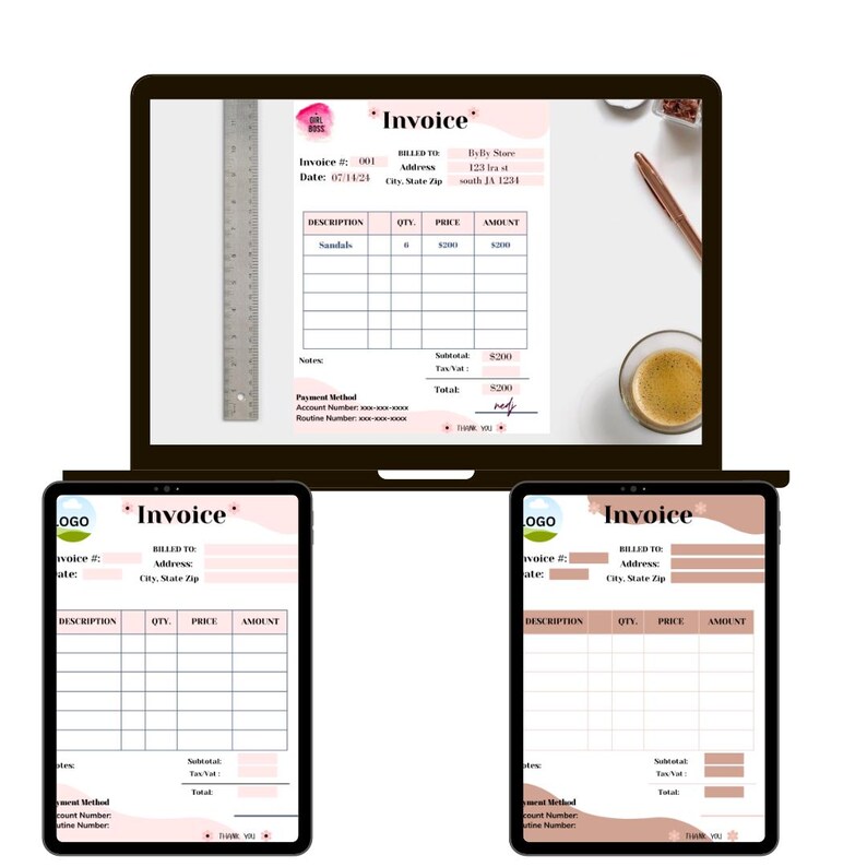 Invoice Template Editable, Small Business Custom Oder Form Printable, Invoice Form, Modern ...