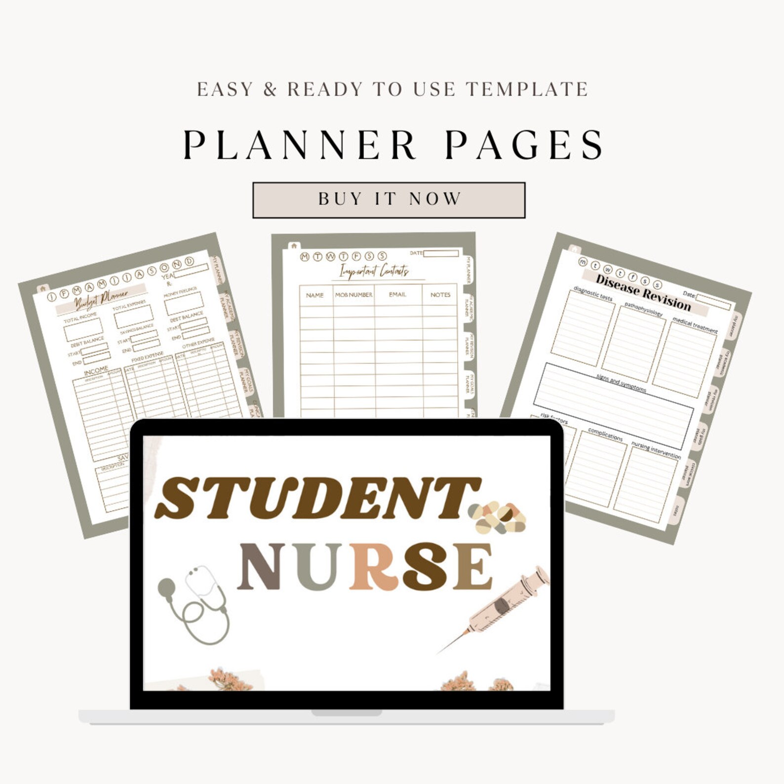 Nursing Student Digital Planner, Student Nurse Planner, Undated Medical ...