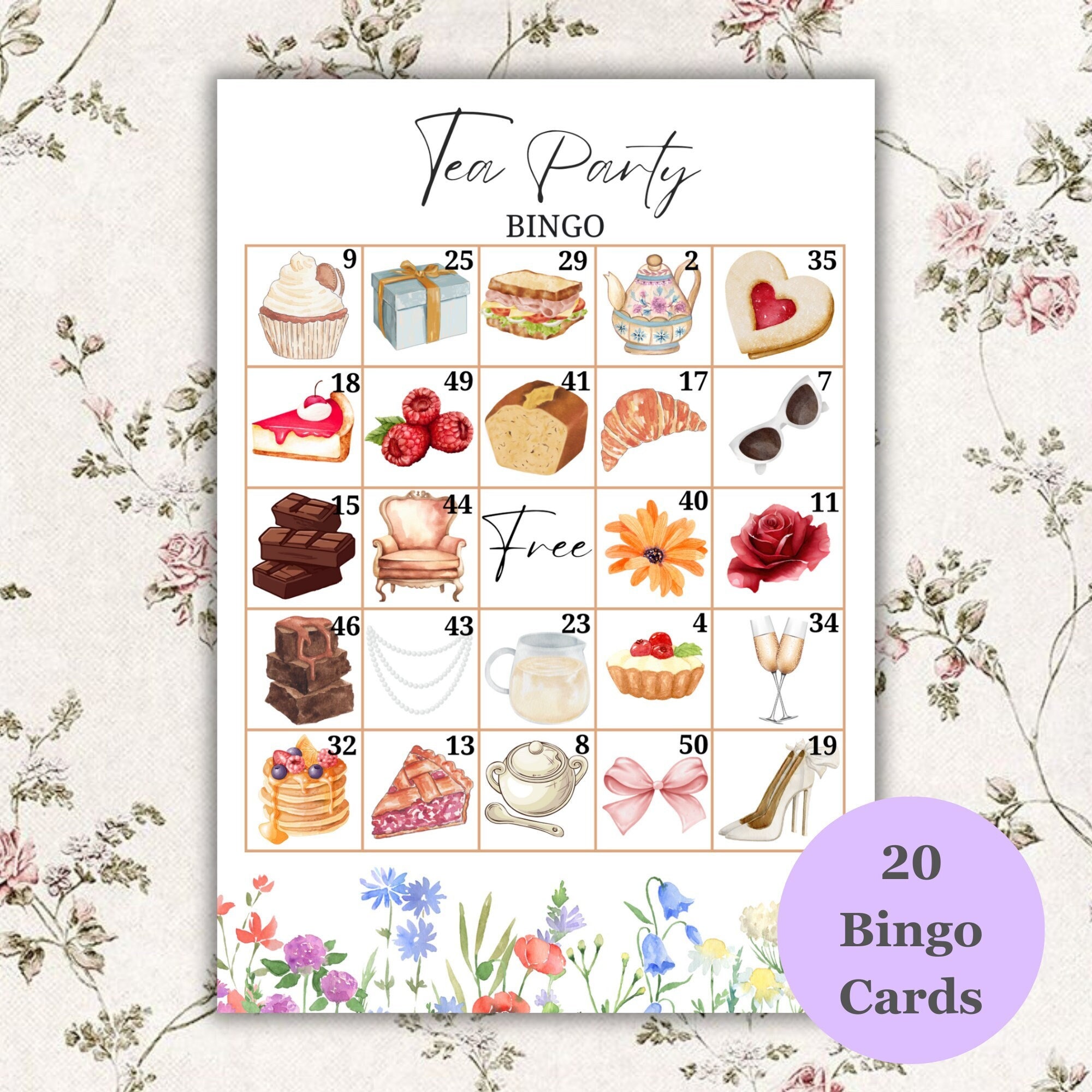 20 Printable Tea Party Bingo Cards Tea Party Bridal Shower Games Tea ...