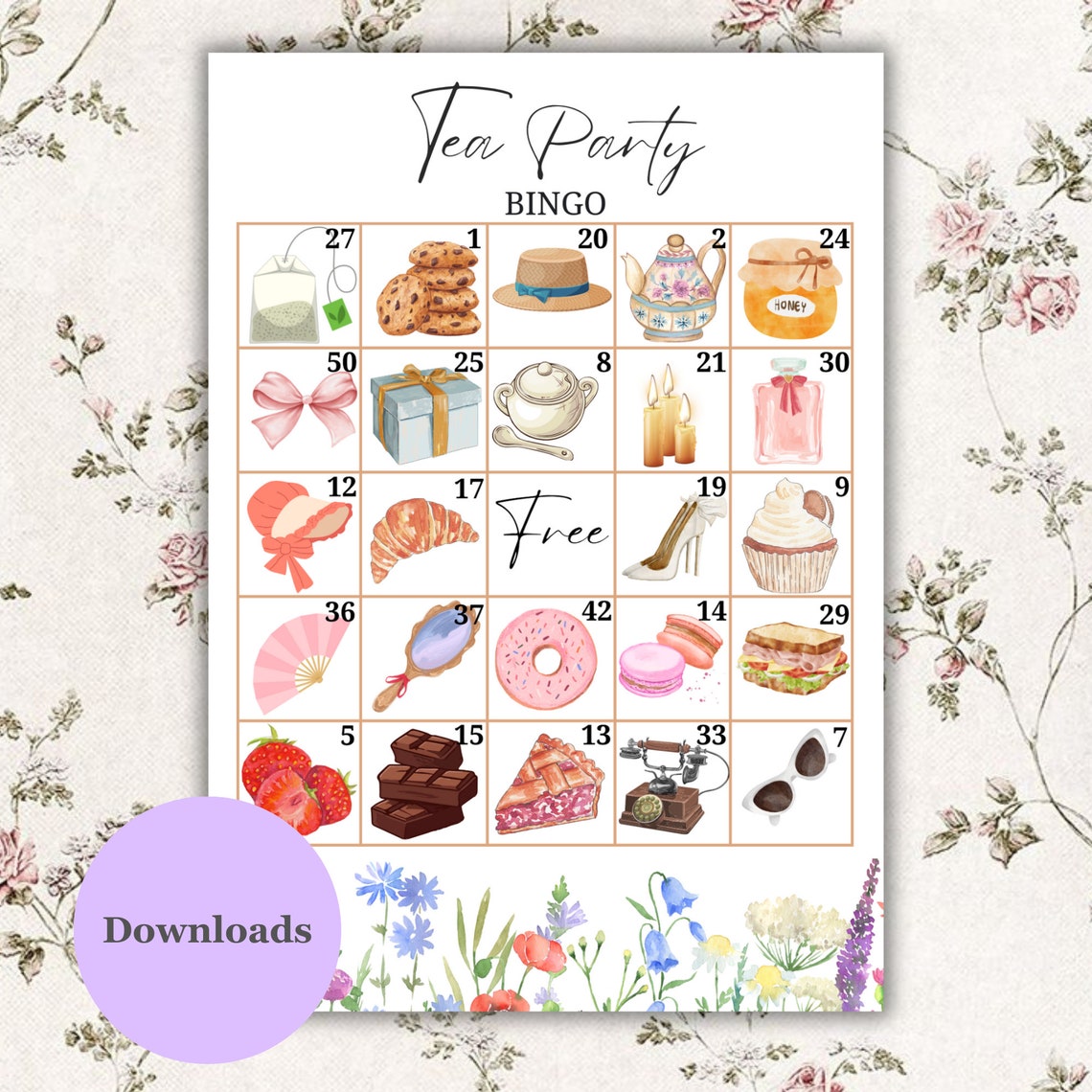 20 Printable Tea Party Bingo Cards Tea Party Bridal Shower Games Tea ...