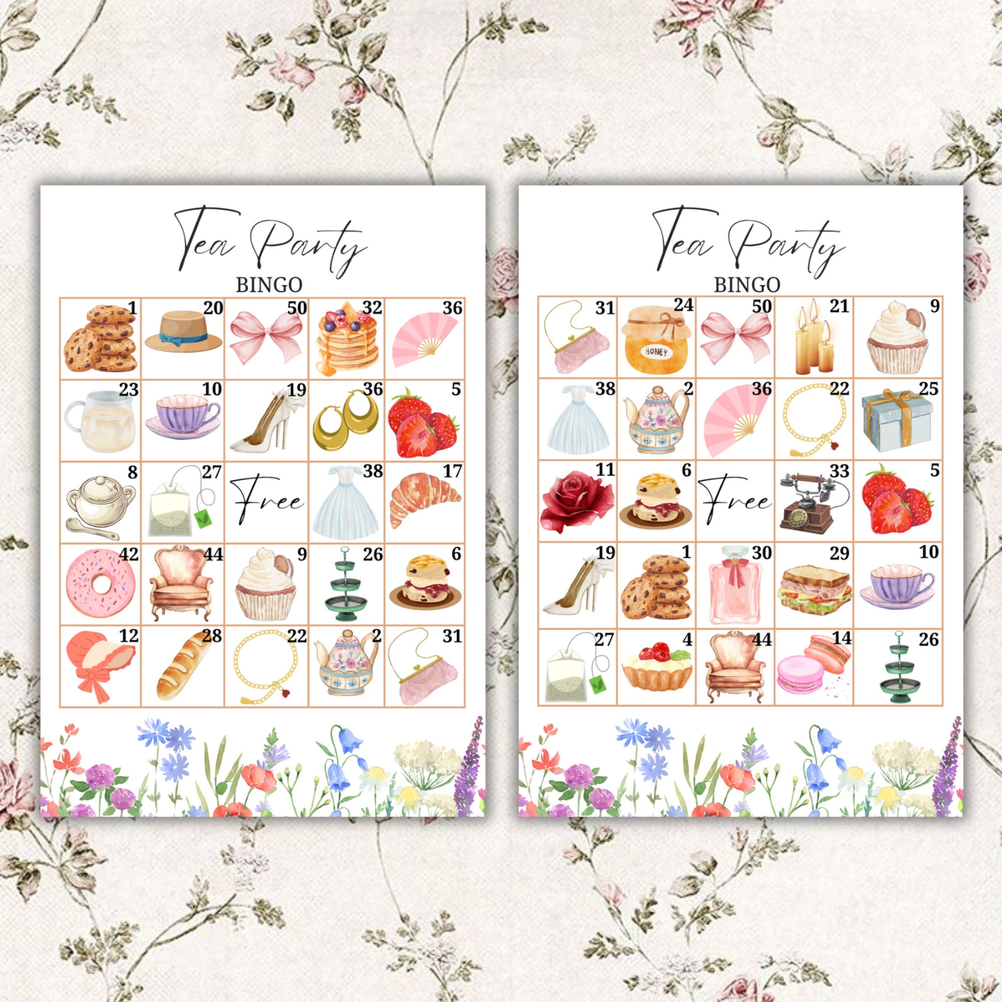 20 Printable Tea Party Bingo Cards Tea Party Bridal Shower Games Tea ...