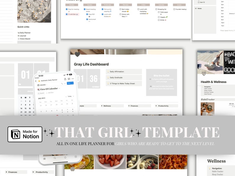 Notion Dashboard Template Notion Life Planner Aesthetic Digital Planner That Girl Planner Life ...