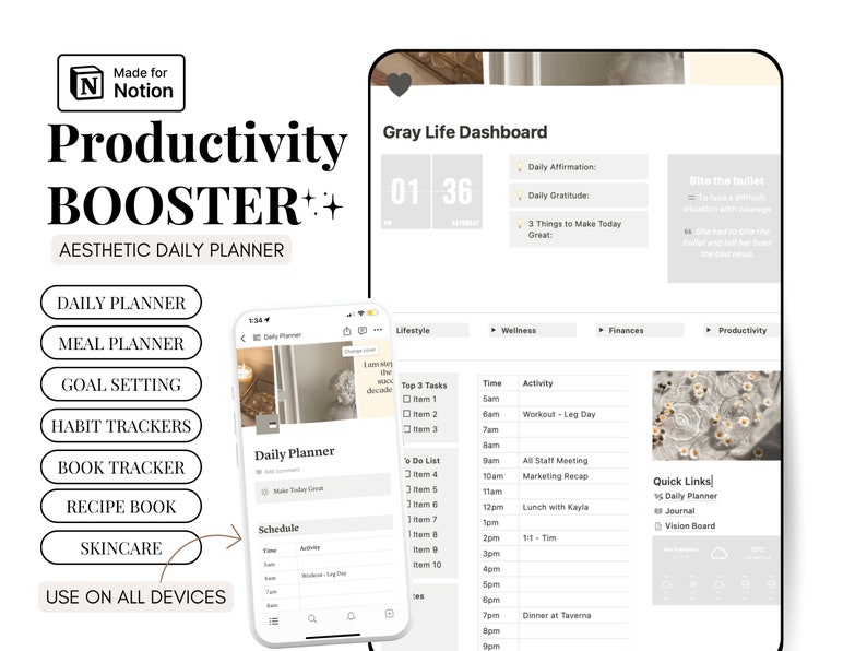 Notion Dashboard Template Notion Life Planner Aesthetic Digital Planner That Girl Planner Life ...
