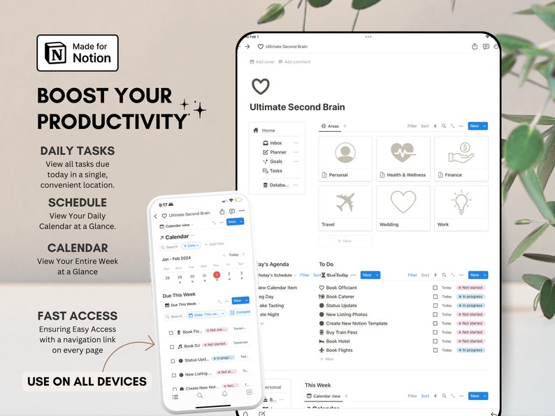 Notion Life Planner Adhd Notion Planner Template Notion Dashboard Digital Planner Second Brain