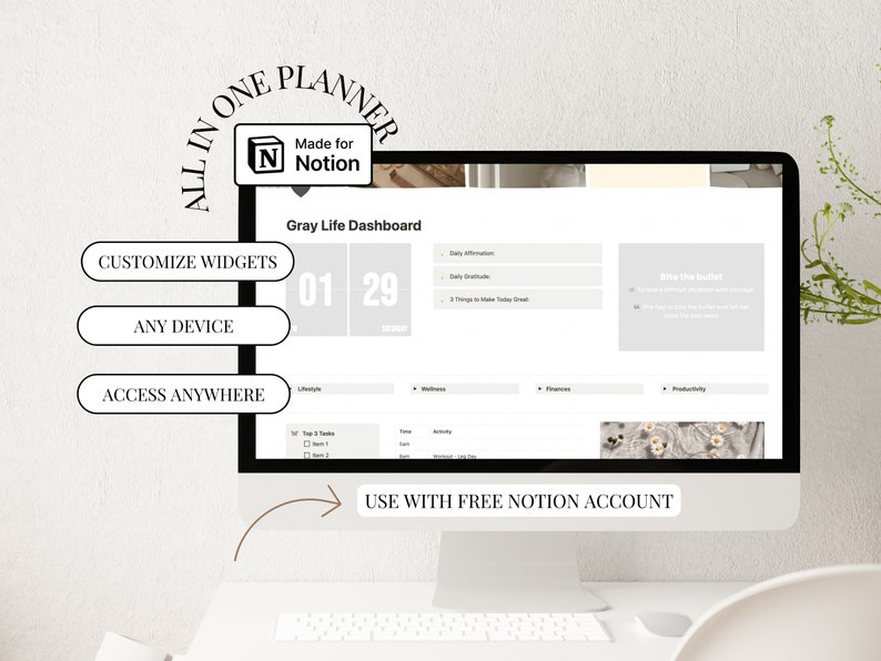 Notion Dashboard Template Notion Life Planner Aesthetic Digital Planner That Girl Planner Life ...