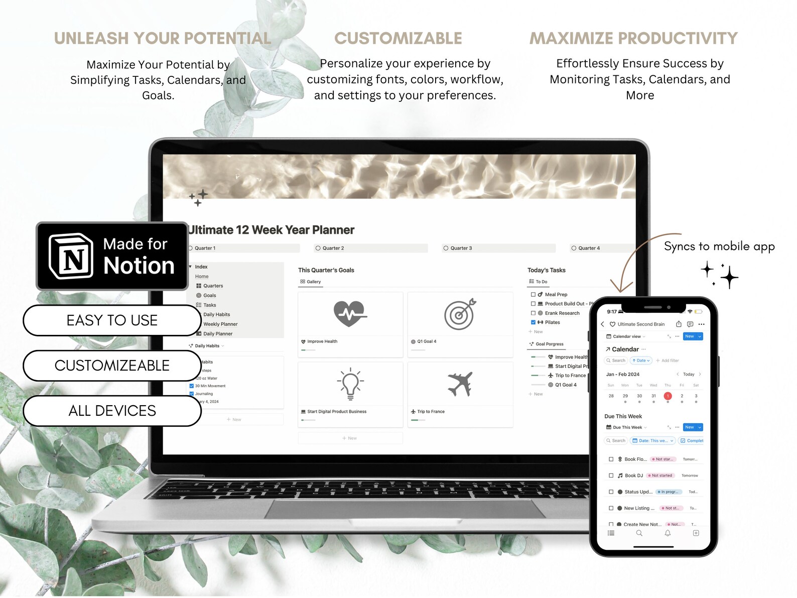 Notion Life Planner 12 Week Planner Notion Planner Template Notion ...
