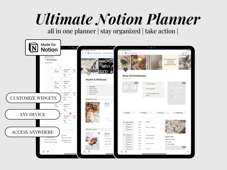 Notion Dashboard Template Notion Life Planner Aesthetic Digital Planner That Girl Planner Life ...