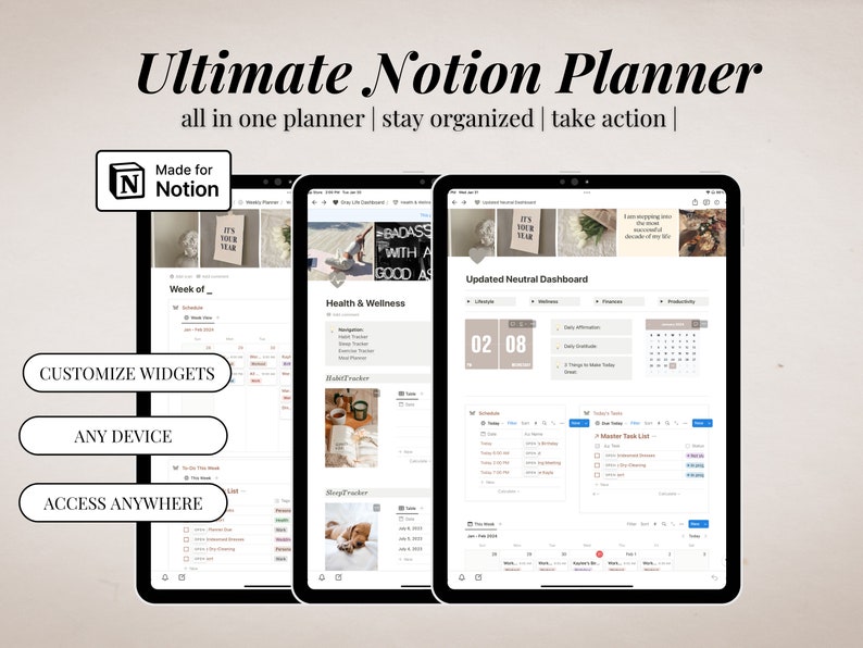 Notion Planner | All-in-one Notion Template | Notion Second Brain | That Girl Aesthetic Notion ...