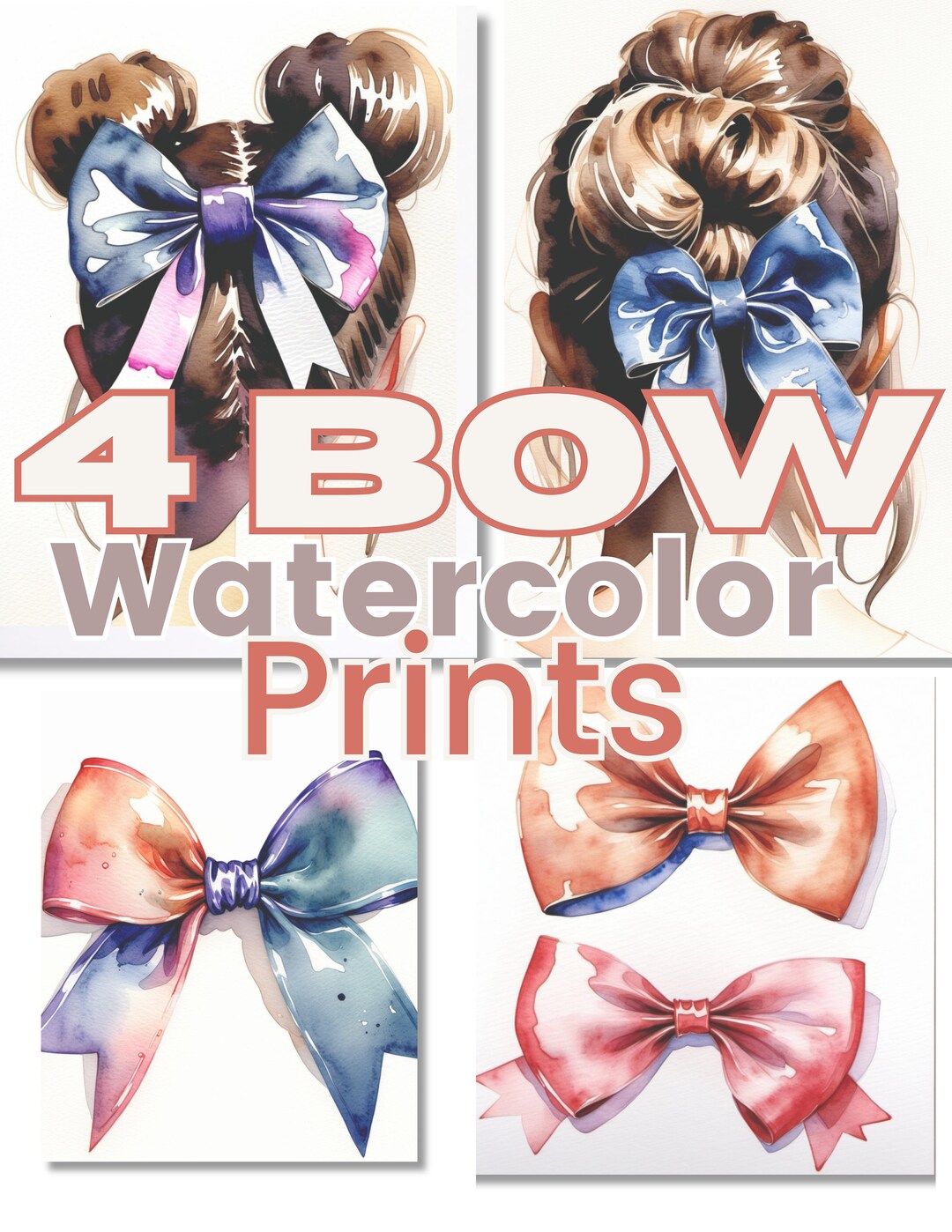 Custom Watercolor Hair Bow Prints Whimsical Wall Art Set for Nursery ...