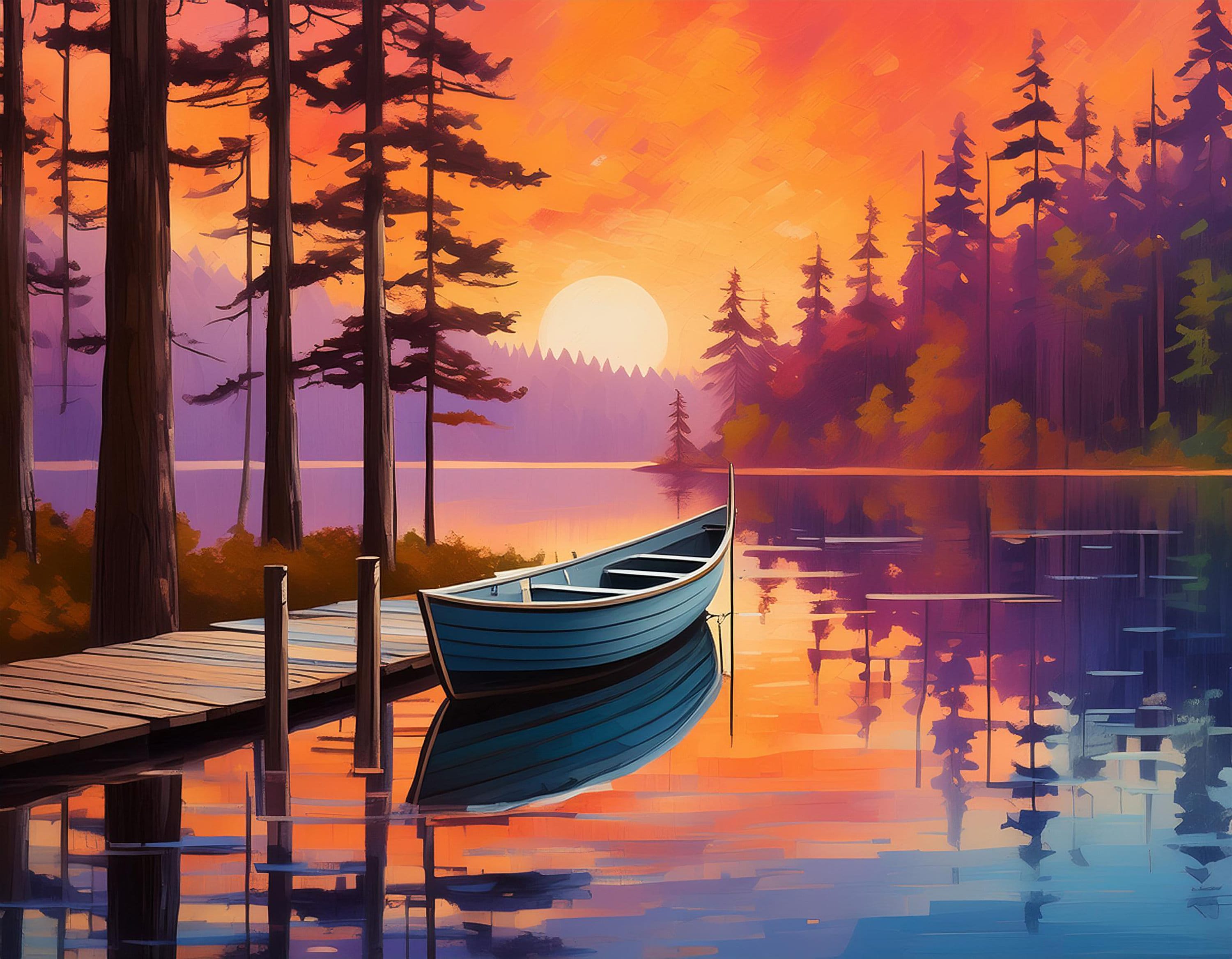 Boat on a Lake at Sunset | Instant Download | Scenic View | Mountain ...