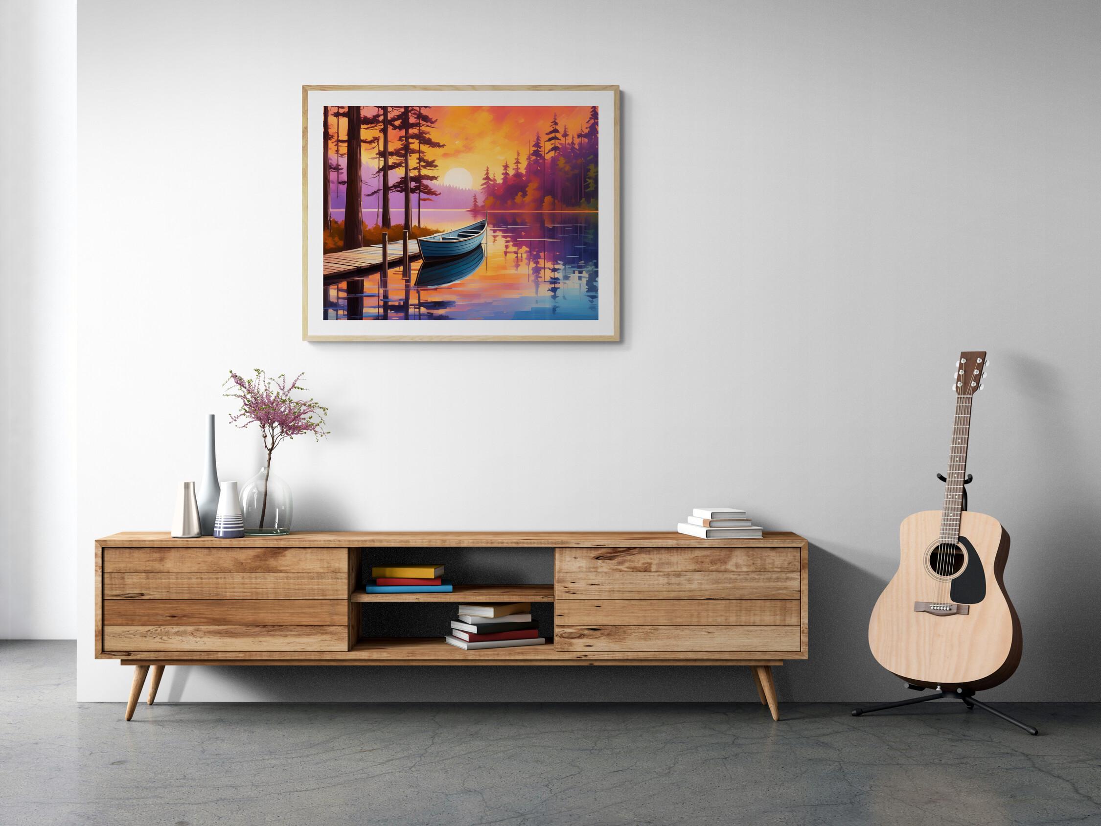 Boat on a Lake at Sunset | Instant Download | Scenic View | Mountain ...