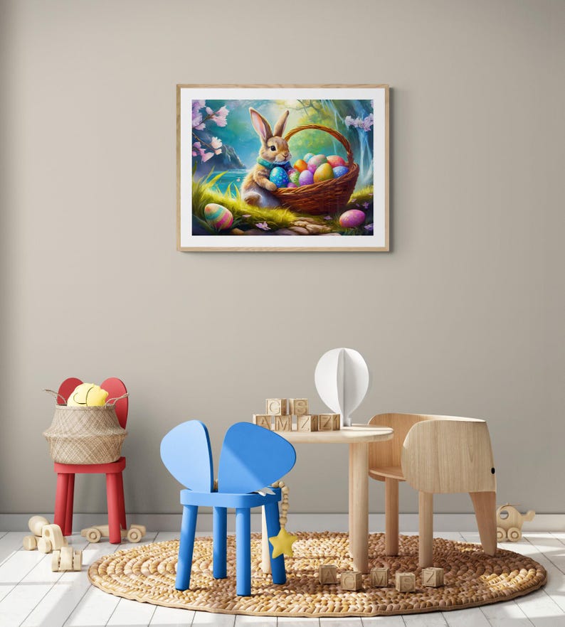 Easter Bunny, Spring Decor, Cute Bunny Painting, Kids Room Wall Art ...