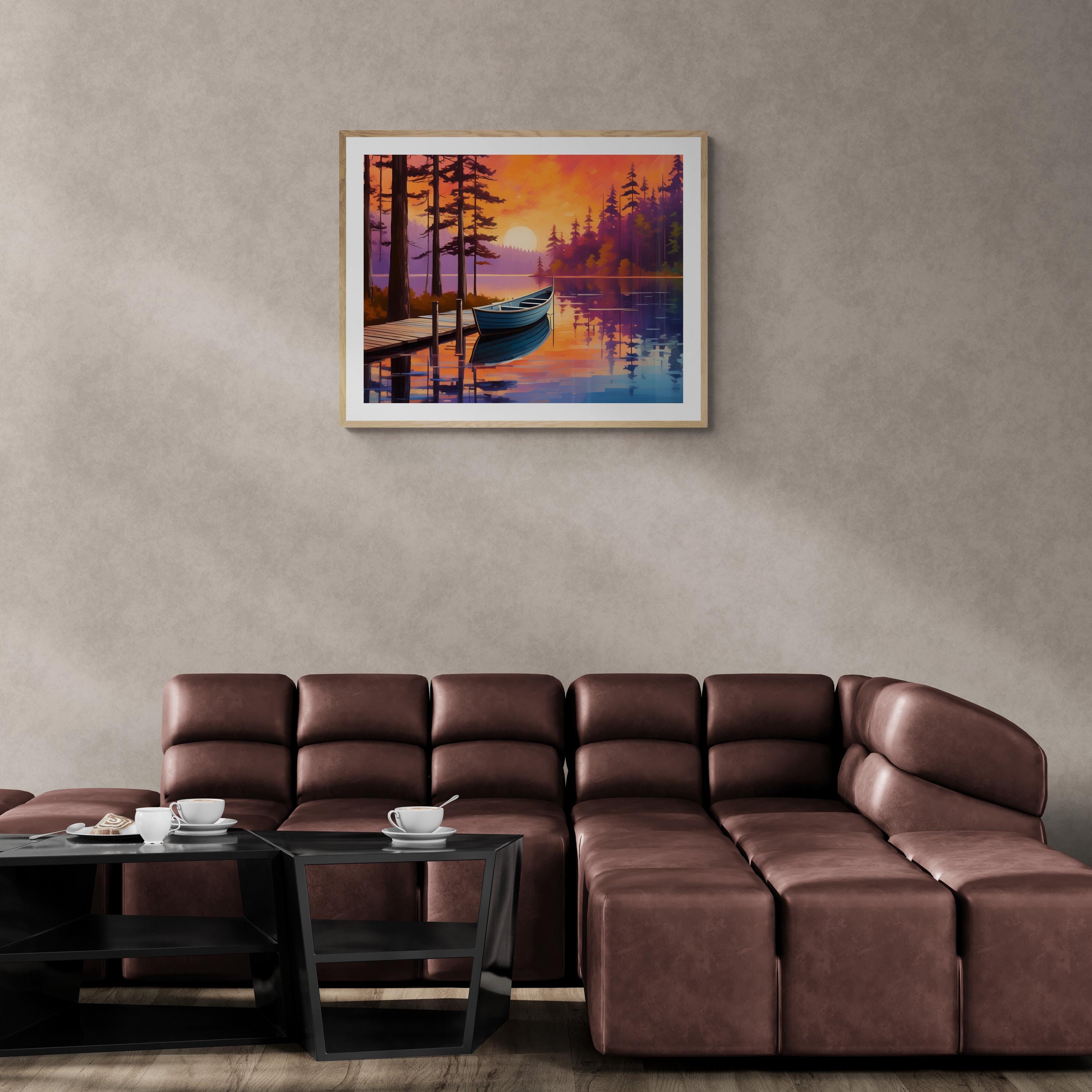 Boat on a Lake at Sunset | Instant Download | Scenic View | Mountain ...