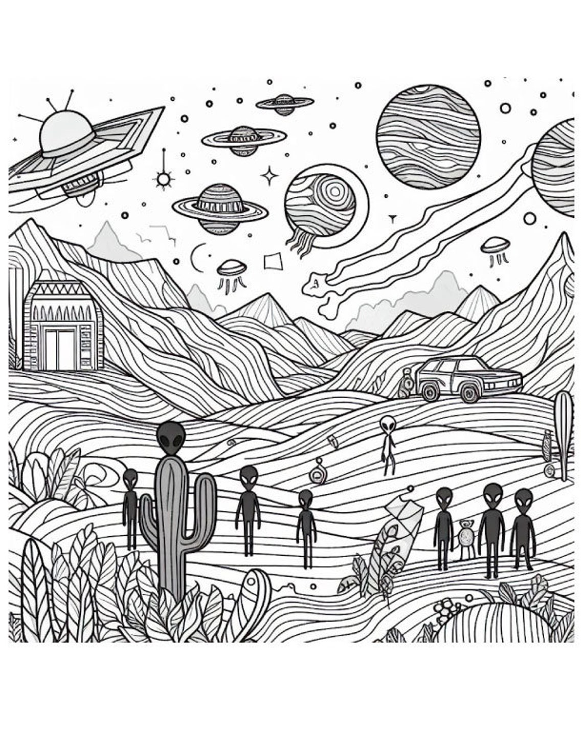 10 Alien Coloring Pages, Gray Alien Coloring Book, Alien Invasion ...