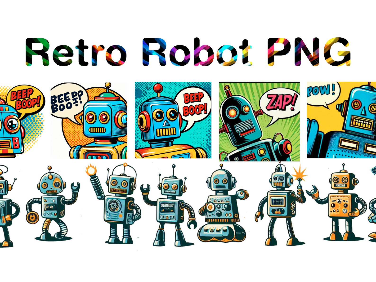 Retro Robot Graphics, Robots, Bots, Droids, Robot Characters Pop Art ...