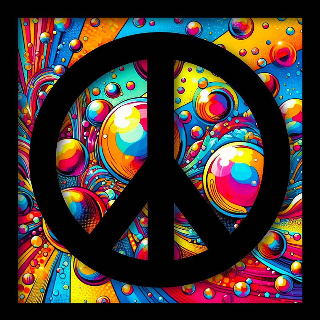 Pop Art Peace Sign Print | Psychedelic Bubbles Wall Decor (digital ...