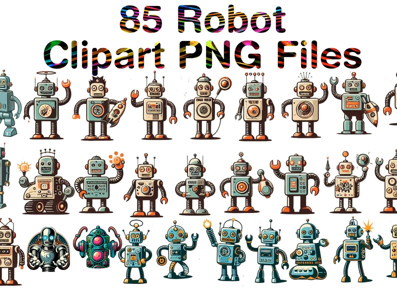 Retro Robot Graphics, Robots, Bots, Droids, Robot Characters Pop Art ...