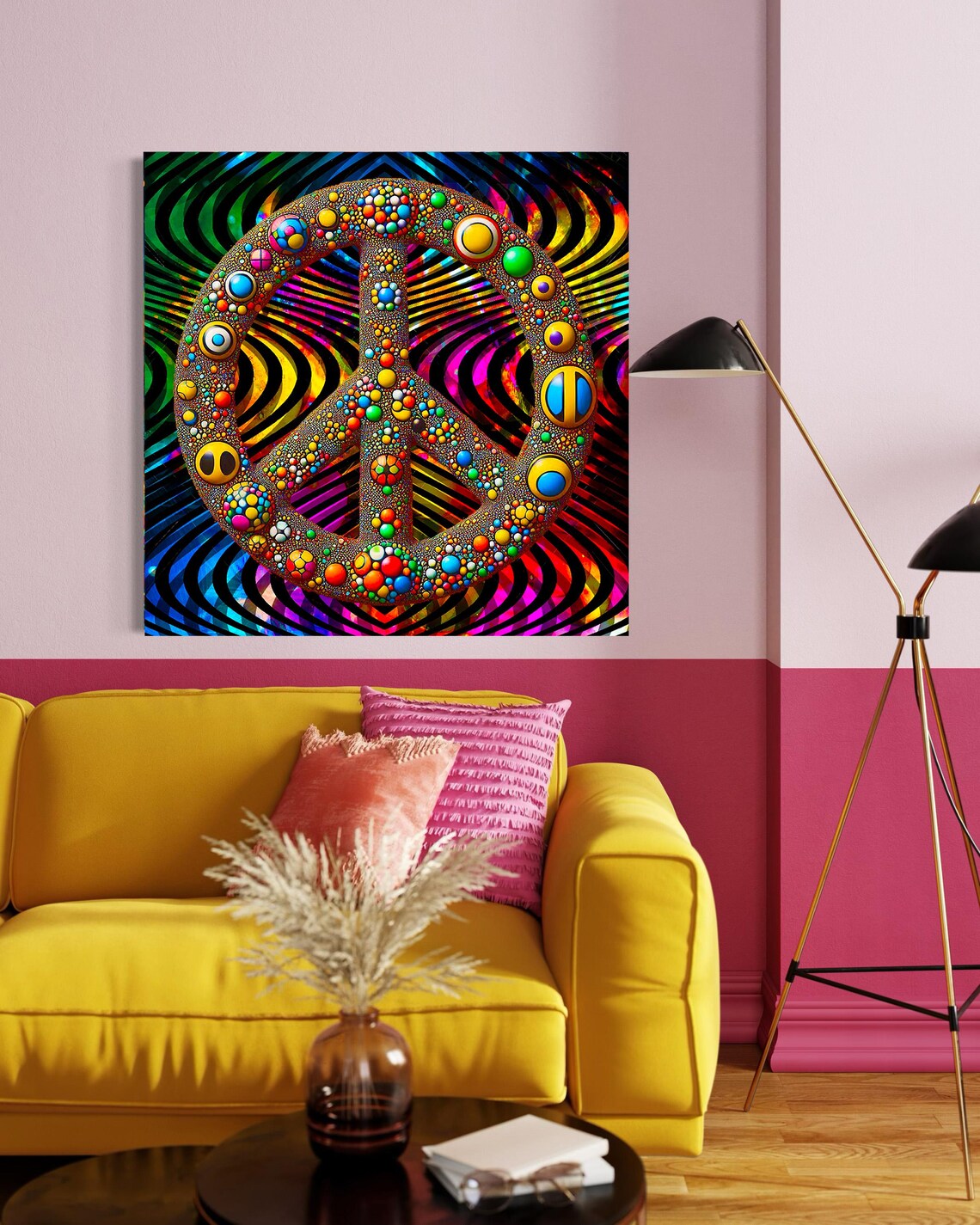 Pop Art Peace Sign Print: Kusama-inspired Polka Dot Wall Decor (digital ...