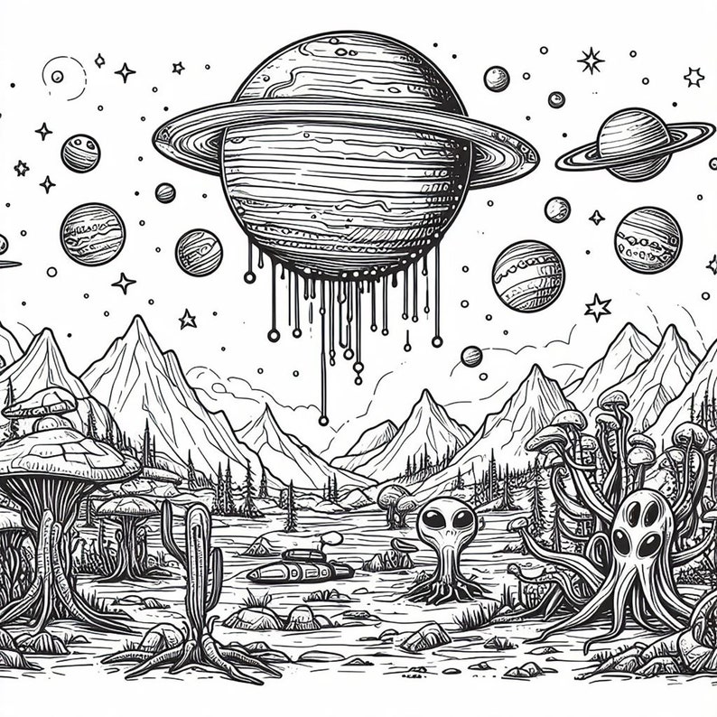 Blast off on a UFO Coloring Adventure: Explore Imaginary Alien Planets ...