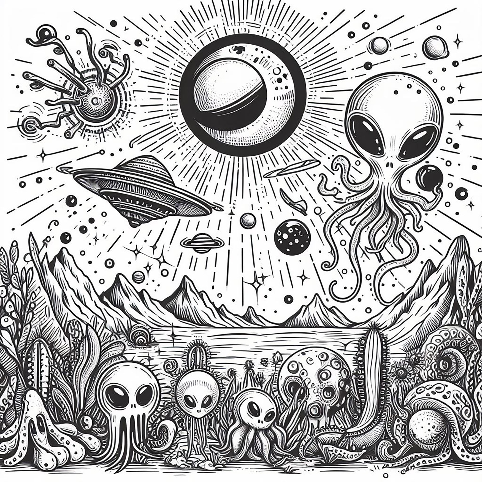 Blast off on a UFO Coloring Adventure: Explore Imaginary Alien Planets ...