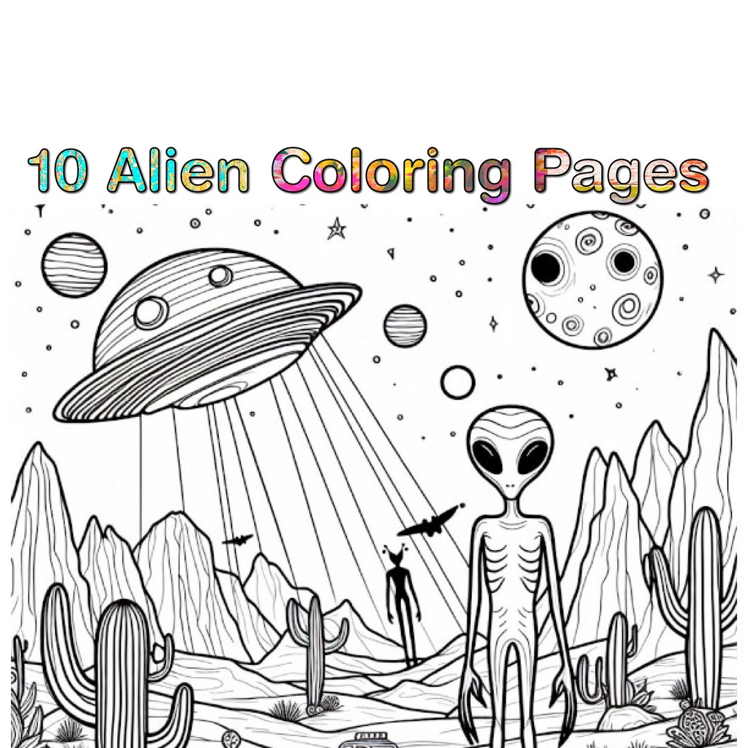 10 Alien Coloring Pages, Gray Alien Coloring Book, Alien Invasion ...