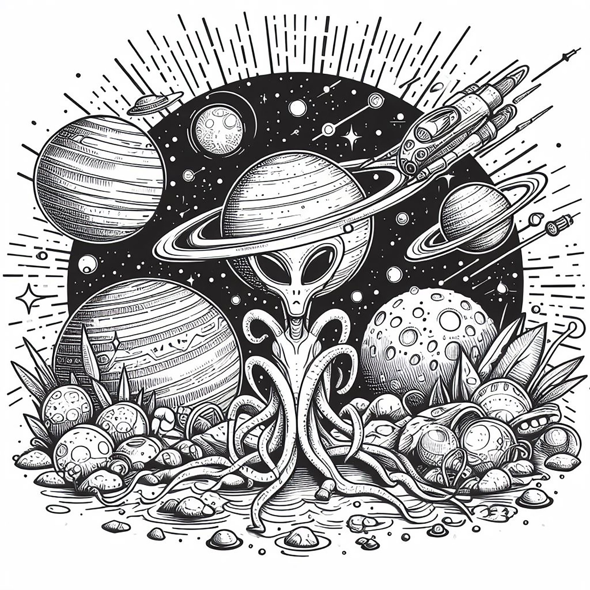 Blast off on a UFO Coloring Adventure: Explore Imaginary Alien Planets ...