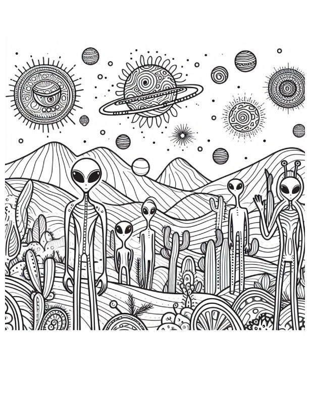 10 Alien Coloring Pages, Gray Alien Coloring Book, Alien Invasion ...