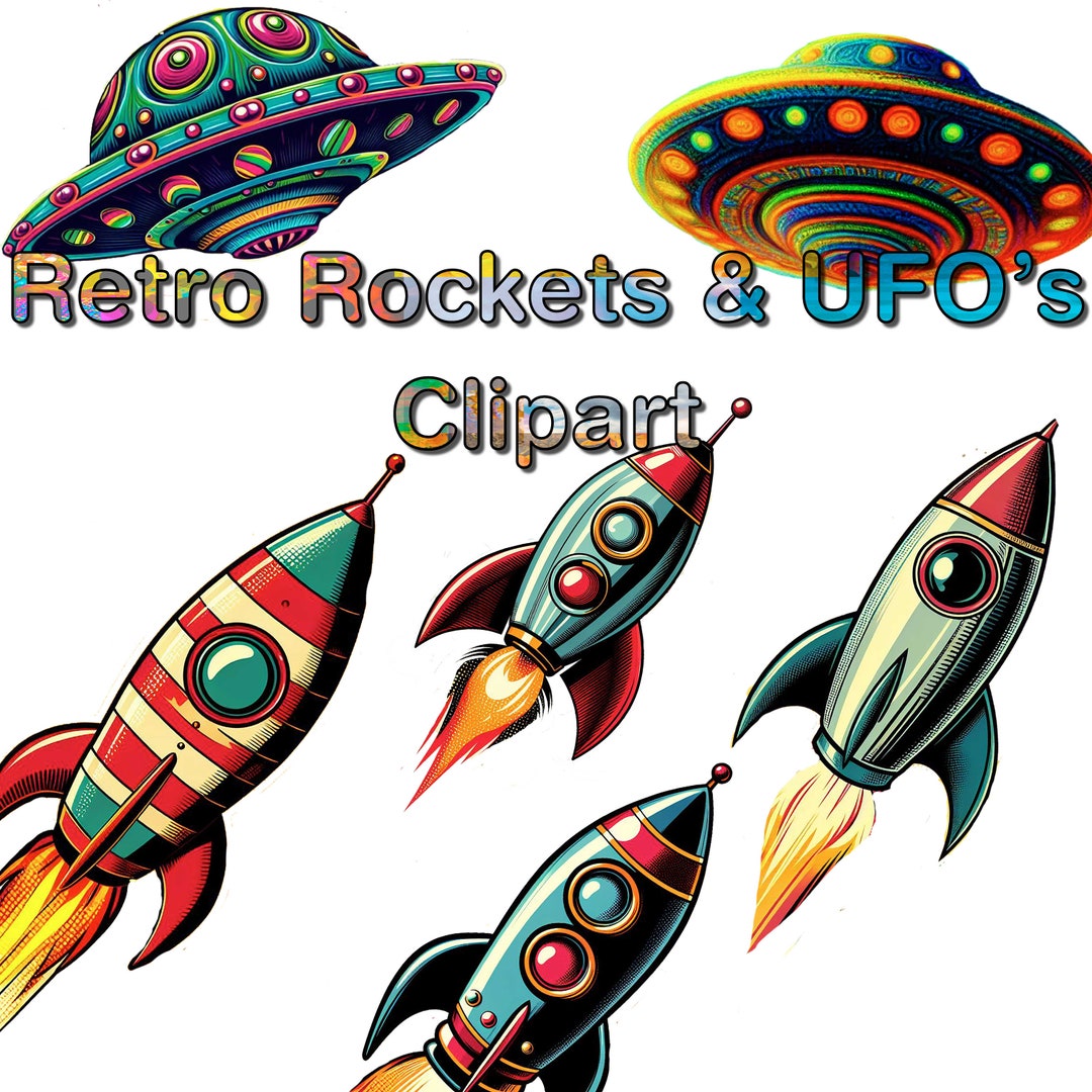 Retro Rockets and Ufo's Clipart PNG Files - Etsy