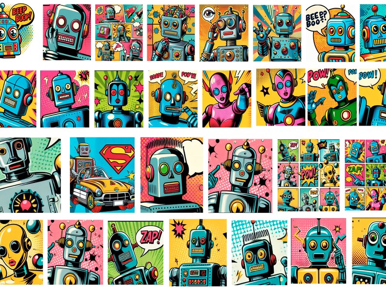 Retro Robot Graphics, Robots, Bots, Droids, Robot Characters Pop Art ...